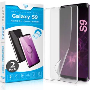 power theory designed for samsung galaxy s9 screen protector [not glass], easy install kit, case friendly, full cover, flexible film anti scratch, 2 pack