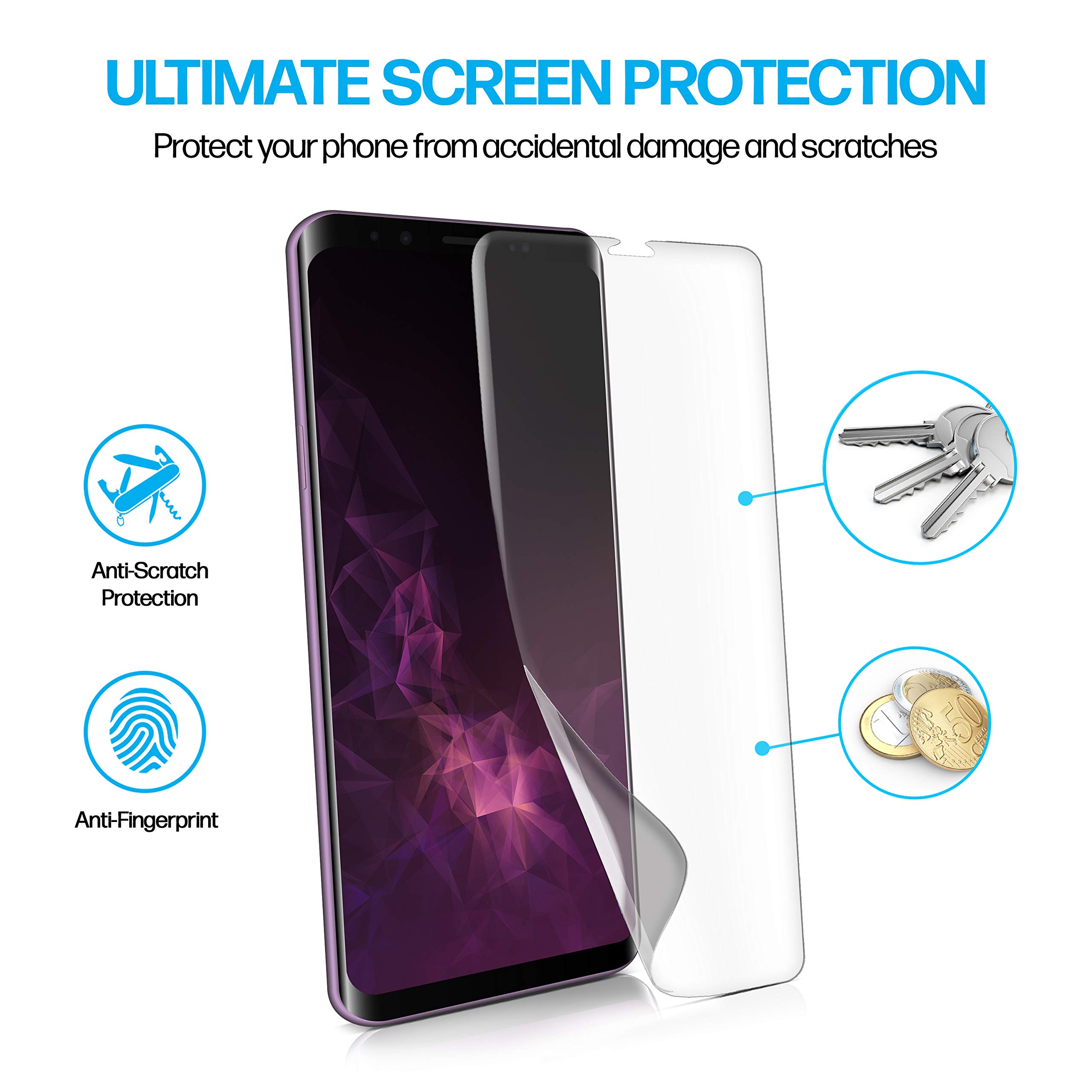 Power Theory Designed for Samsung Galaxy S9 Screen Protector [Not Glass], Easy Install Kit, Case Friendly, Full Cover, Flexible Film Anti Scratch, 2 Pack