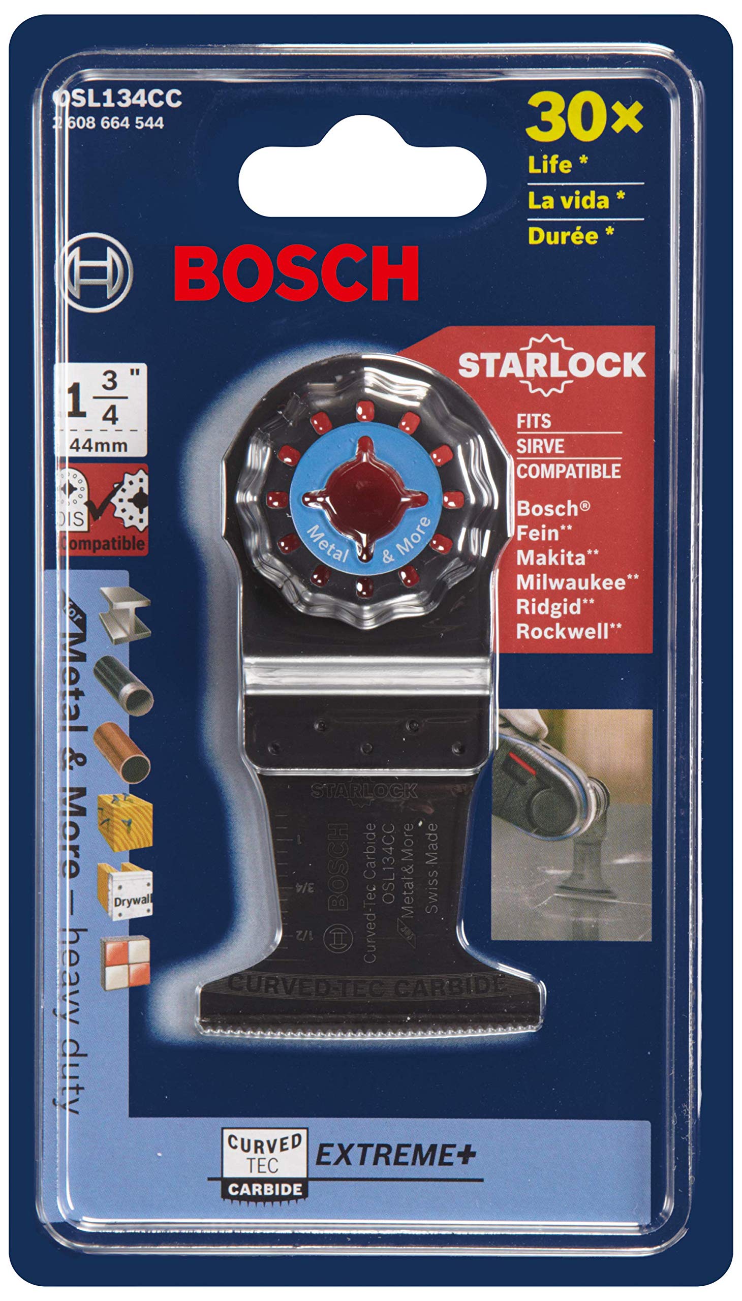 BOSCH OSL134CC 1-Piece 1-3/4 In. Starlock Oscillating Multi Tool Metal & More Curved-Tec Carbide Extreme Plunge Cut Blade for Metal (Nails and Staples), Wood with Nails, PVC