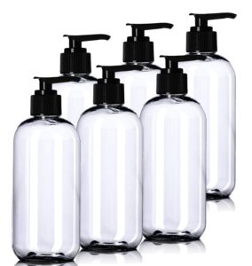 aromine 8oz plastic clear bottles (6 pack) bpa-free squeeze containers with pump cap, labels included