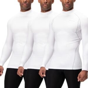 DEVOPS 3 Pack Men's Athletic Turtle Neck Long Sleeve Compression Shirts (Medium, White/White/White)