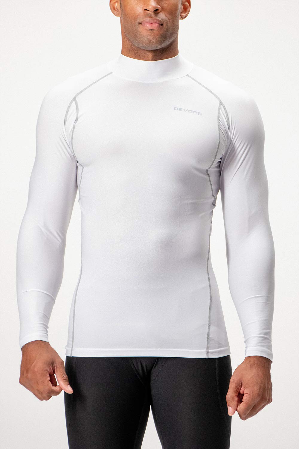 DEVOPS 3 Pack Men's Athletic Turtle Neck Long Sleeve Compression Shirts (Medium, White/White/White)