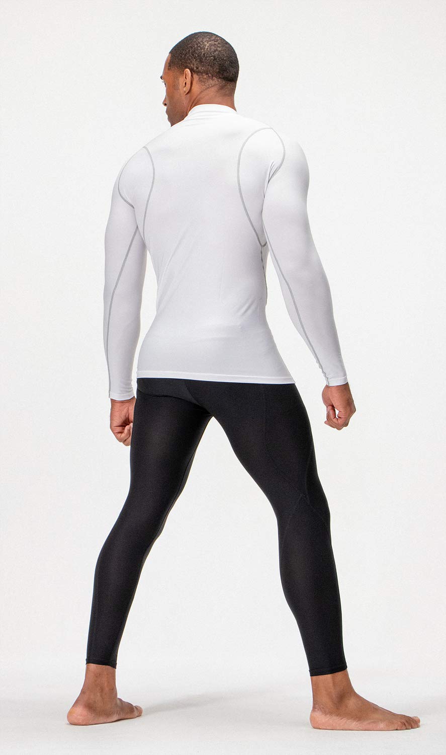 DEVOPS 3 Pack Men's Athletic Turtle Neck Long Sleeve Compression Shirts (Medium, White/White/White)