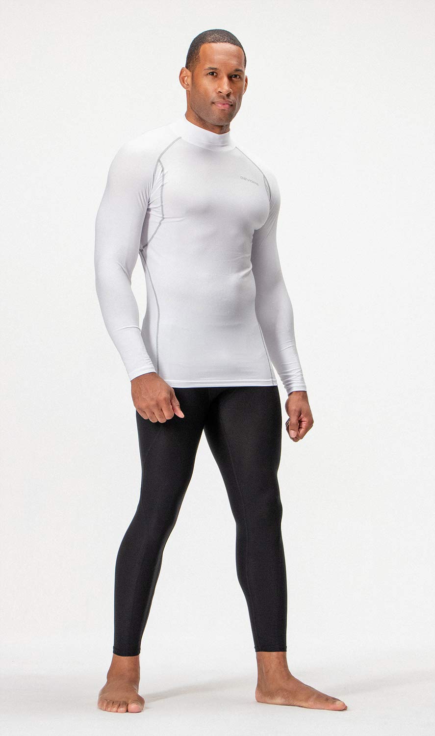 DEVOPS 3 Pack Men's Athletic Turtle Neck Long Sleeve Compression Shirts (Medium, White/White/White)