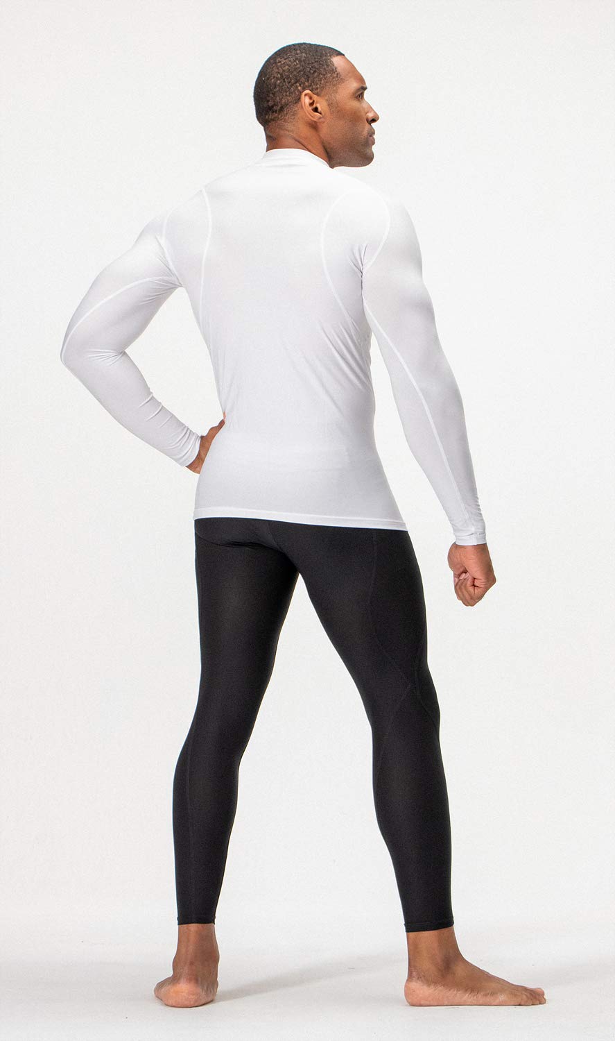 DEVOPS 3 Pack Men's Athletic Turtle Neck Long Sleeve Compression Shirts (Medium, White/White/White)