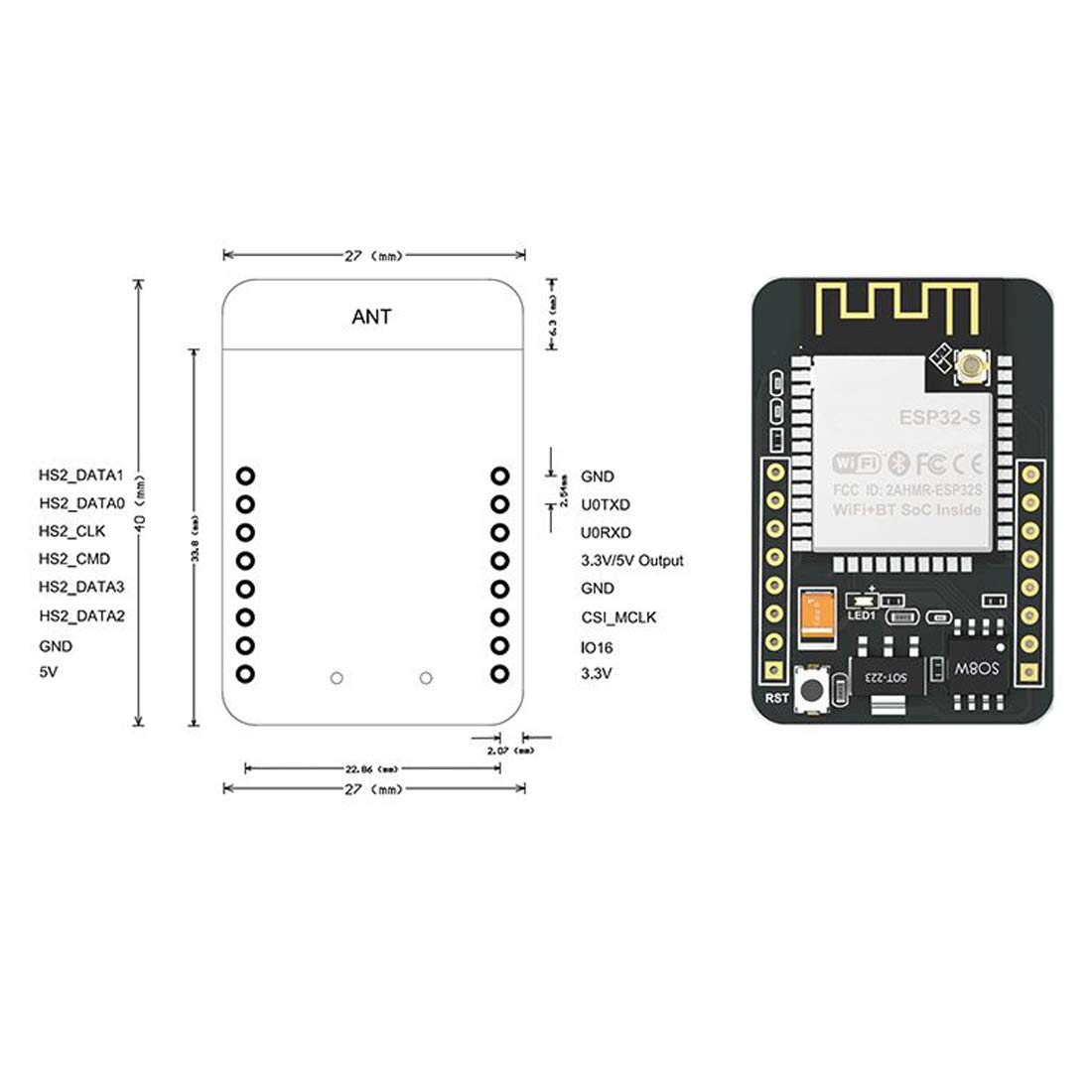 HiLetgo 2pcs ESP32-CAM Camera Module ESP32-S OV2640 2MP Camera Development Board + Micro USB to Serial Port CH340C 4.75V-5.25V Wireless WiFi Bluetooth with TF Card Slot for Arduino Raspberry Pi