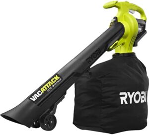 ryobi 40-volt vacattack lithium-ion cordless leaf vacuum mulcher with metal impeller,variable speed dial, and heavy duty bag (battery and charger not included)