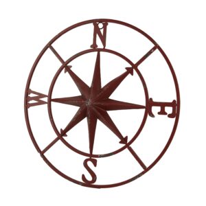 pd home & garden distressed metal nautical compass rose indoor/outdoor wall hanging - red