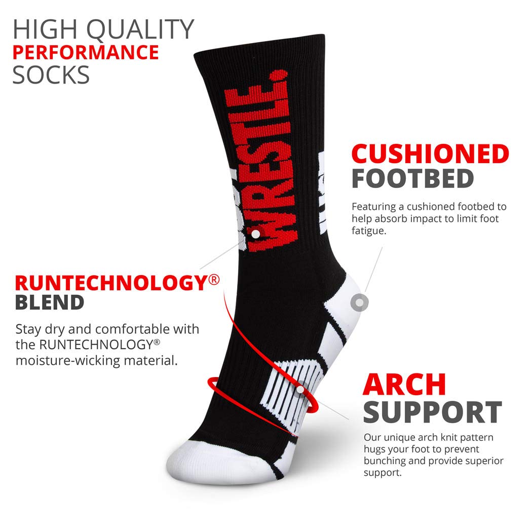 ChalkTalkSPORTS Just Wrestle Woven Mid-Calf Socks | Black | Size Large