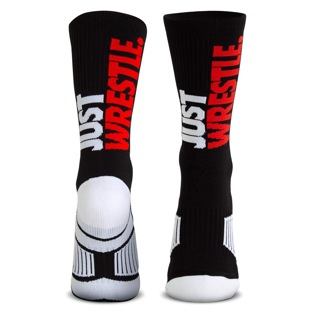 ChalkTalkSPORTS Just Wrestle Woven Mid-Calf Socks | Black | Size Large