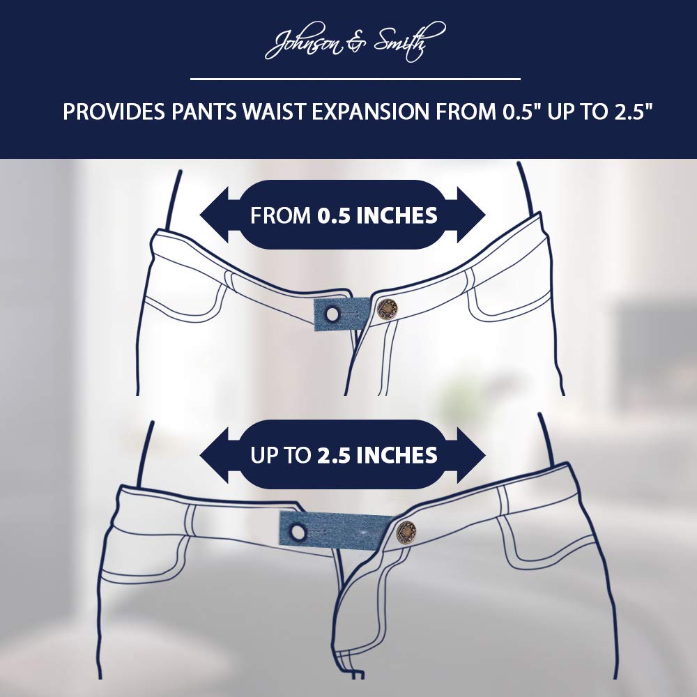 Waistband Extenders by Johnson & Smith | Button Extender for Pants | Denim Material | Pack of 3 Shades | Premium Metal Buttons | 2 Button Holes | Button Extender for Jeans