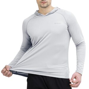 Men's UPF 50+ Sun Protection Hoodie Outdoor Long Sleeve T-Shirt for Running, Fishing, Hiking Grey