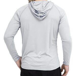 Men's UPF 50+ Sun Protection Hoodie Outdoor Long Sleeve T-Shirt for Running, Fishing, Hiking Grey