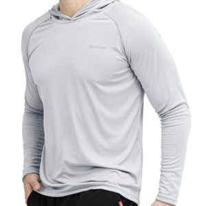 Men's UPF 50+ Sun Protection Hoodie Outdoor Long Sleeve T-Shirt for Running, Fishing, Hiking Grey