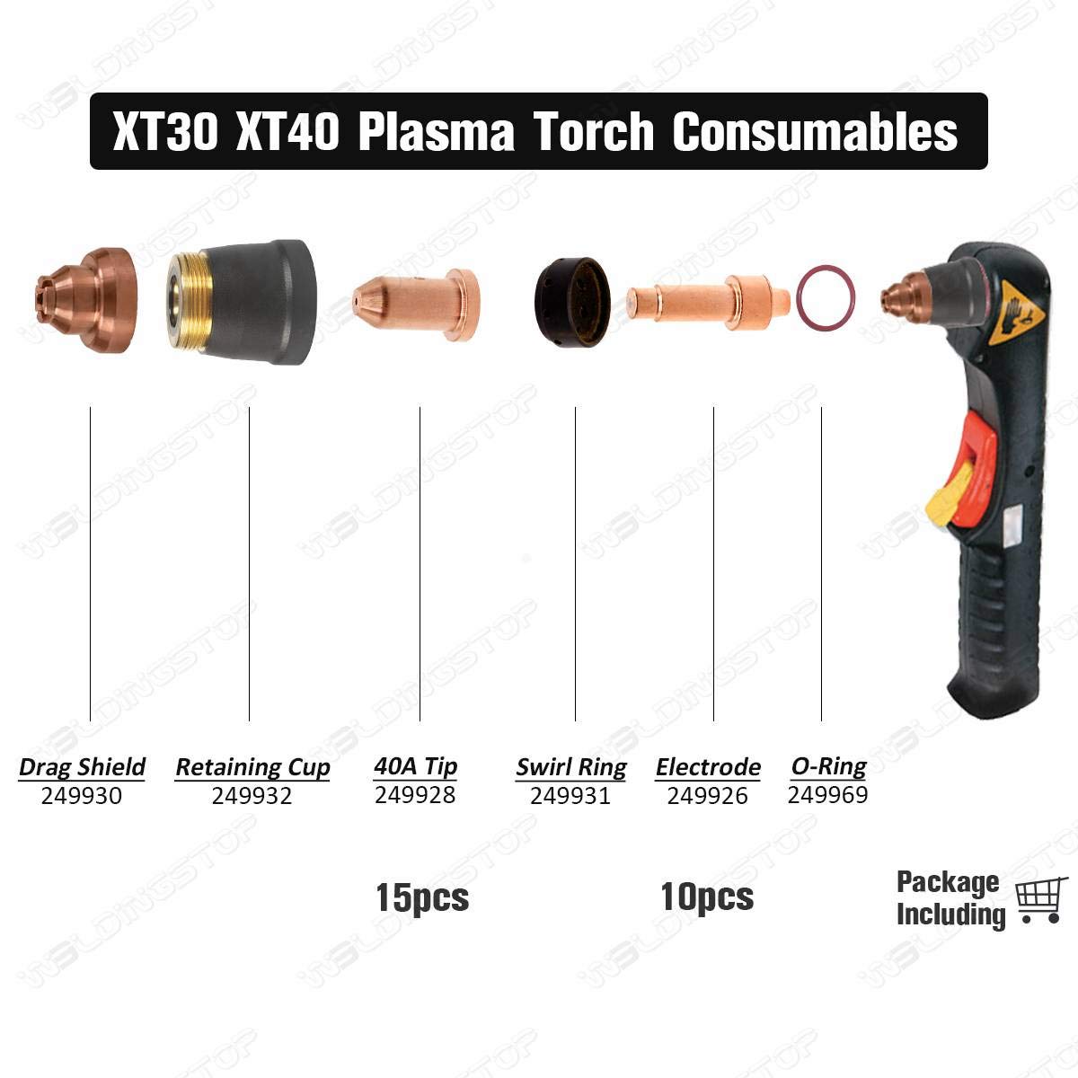 Spectrum 375 625 X-TREME Cutter Nozzle 249928 Tip 40A 249926 Electrode fit Miller Plasma Cutting XT30 XT40 Torch PKG-25