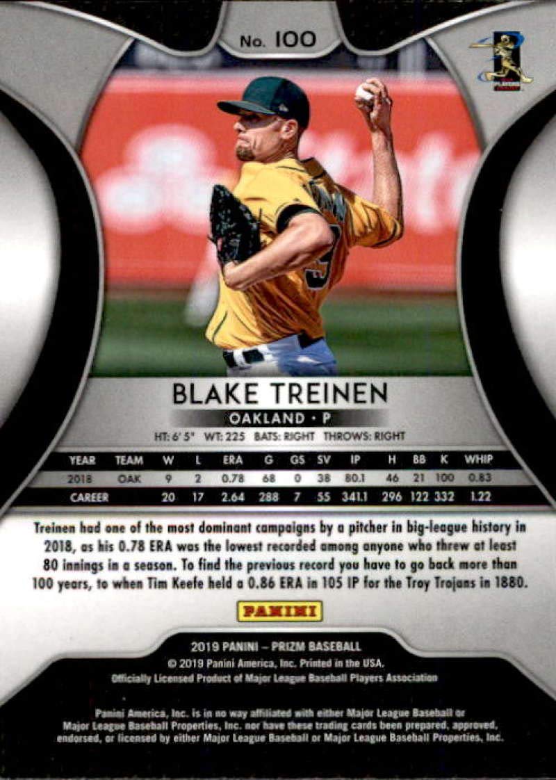 2019 Prizm Baseball #100 Blake Treinen Oakland A's RC Rookie Card Official MLBPA Trading Card From Panini