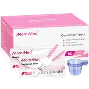 mommed ovulation test strips (lh60) with 60 collection cups, reliable lh surge predictor opk kit, accurately track ovulation test, high sensitivity result for women home testing