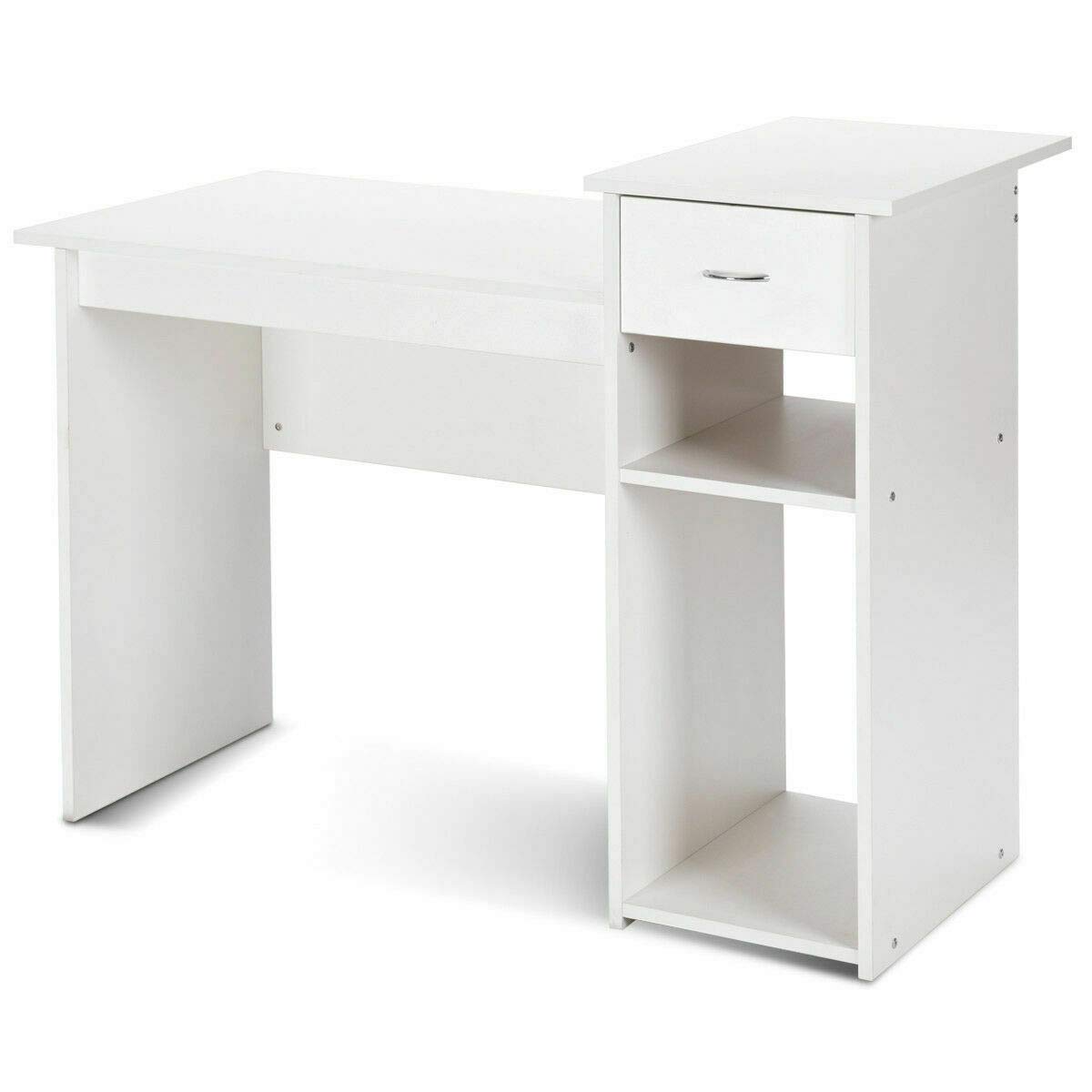 White Computer Desk PC Laptop Table with Drawer and Shelf Home Office Furniture