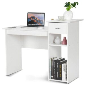 White Computer Desk PC Laptop Table with Drawer and Shelf Home Office Furniture