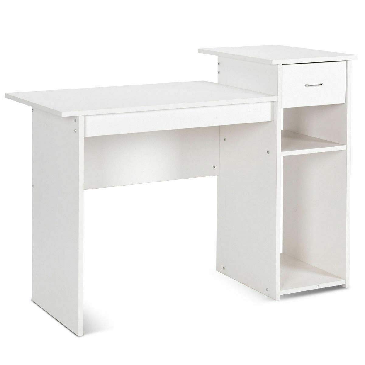 White Computer Desk PC Laptop Table with Drawer and Shelf Home Office Furniture