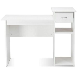 White Computer Desk PC Laptop Table with Drawer and Shelf Home Office Furniture