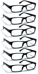 boost eyewear 6 pack reading glasses, traditional black frames, for men and women, with comfort spring loaded hinges, black, 6 pairs (+3.00)