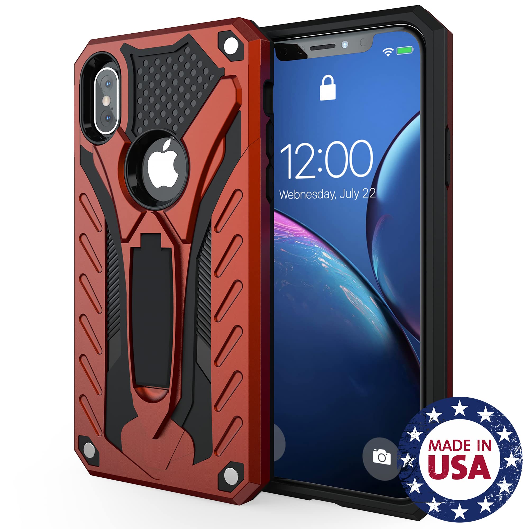 Kitoo Defender Designed for iPhone iPhone Xs max [Eco-Friendly] Shockproof Case with Kickstand, Military Grade, Made in USA - Red