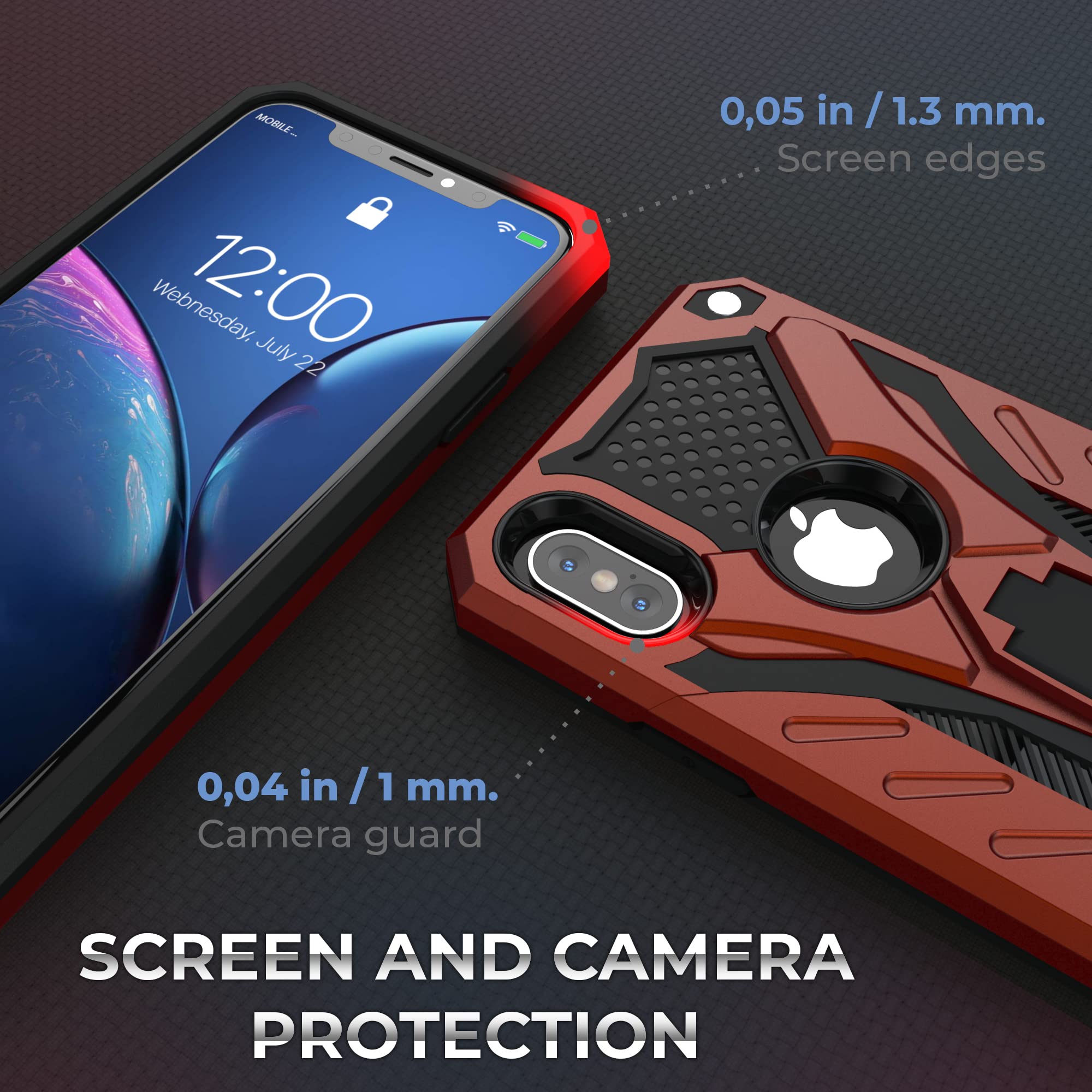 Kitoo Defender Designed for iPhone iPhone Xs max [Eco-Friendly] Shockproof Case with Kickstand, Military Grade, Made in USA - Red