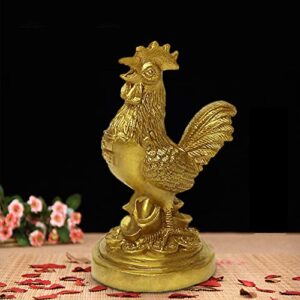 BRASSTAR Golden Brass Feng Shui Rooster Statue 3.9”(H) Coin Money Luck Home Décor Sculpture Auspicious Animal Chinese Zodiac Gift Collection PTZY019