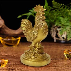 BRASSTAR Golden Brass Feng Shui Rooster Statue 3.9”(H) Coin Money Luck Home Décor Sculpture Auspicious Animal Chinese Zodiac Gift Collection PTZY019