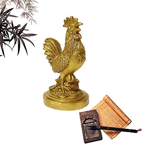 BRASSTAR Golden Brass Feng Shui Rooster Statue 3.9”(H) Coin Money Luck Home Décor Sculpture Auspicious Animal Chinese Zodiac Gift Collection PTZY019