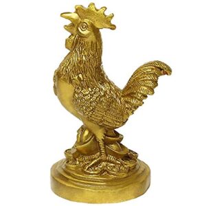 BRASSTAR Golden Brass Feng Shui Rooster Statue 3.9”(H) Coin Money Luck Home Décor Sculpture Auspicious Animal Chinese Zodiac Gift Collection PTZY019