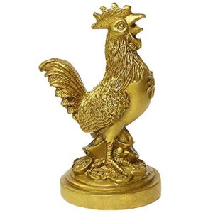 BRASSTAR Golden Brass Feng Shui Rooster Statue 3.9”(H) Coin Money Luck Home Décor Sculpture Auspicious Animal Chinese Zodiac Gift Collection PTZY019