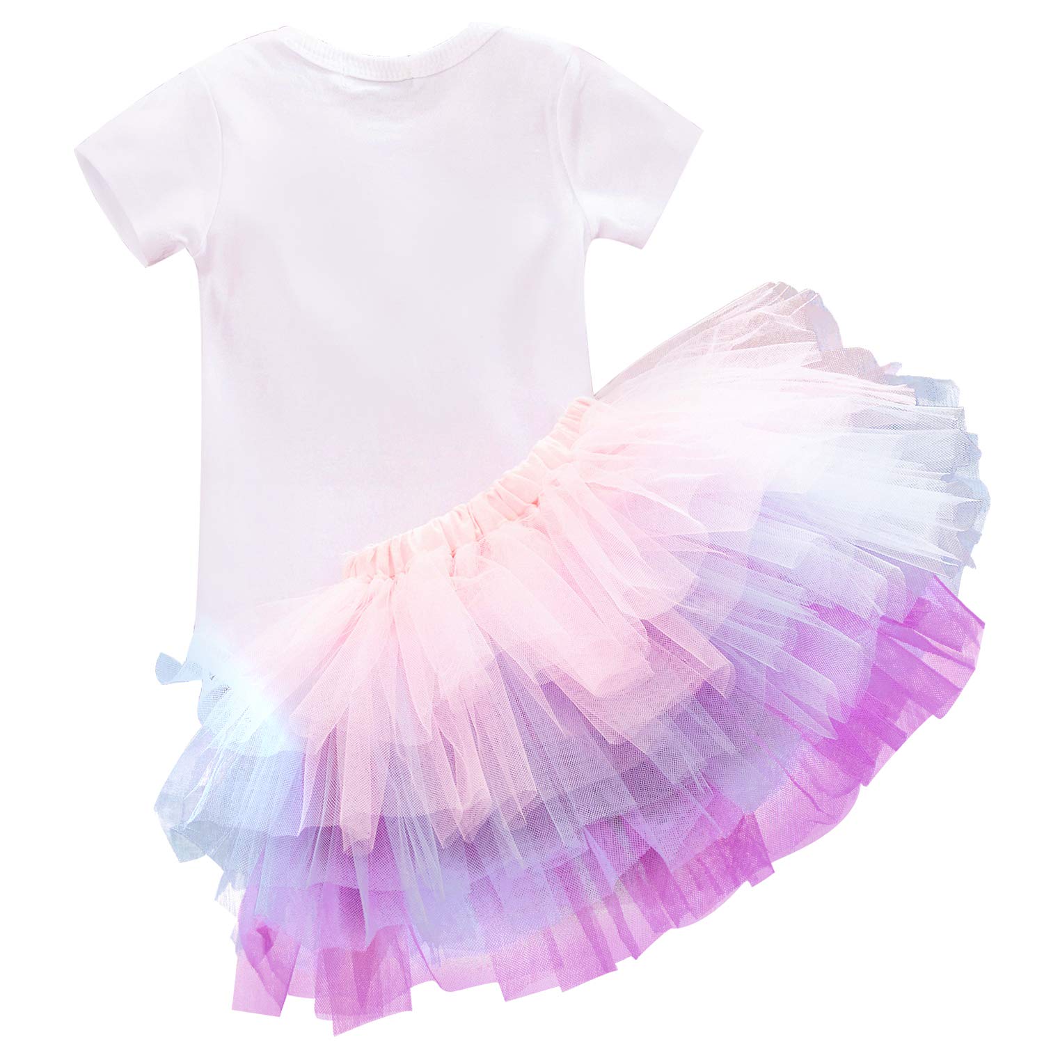 NNJXD Baby Girls 1st Birthday Unicorn Outfits Set Rainbow Tutu Skirt+ Unicorn T-Shirt+ Flower Headband(1 Years, 12 (Pink) 1 Year)