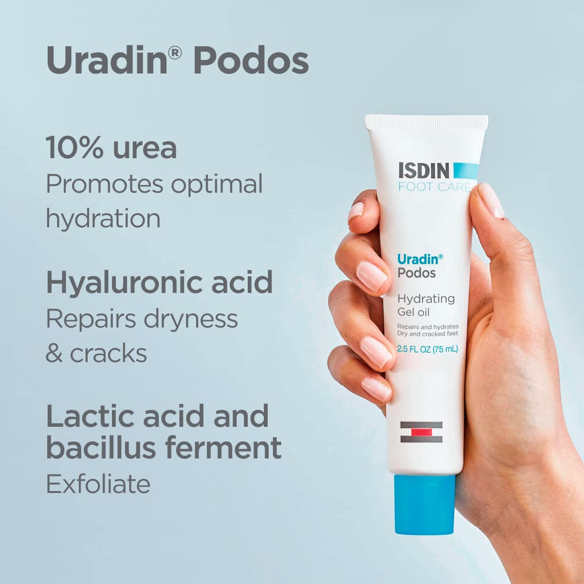 ISDIN Foot Care Cream, Uradin Podos Gel Oil, Repairs and Hydrates Dry and Cracked Feet, 10% Urea, Fast Absorbing, Dermatologically Tested, 2.5 Fl Oz