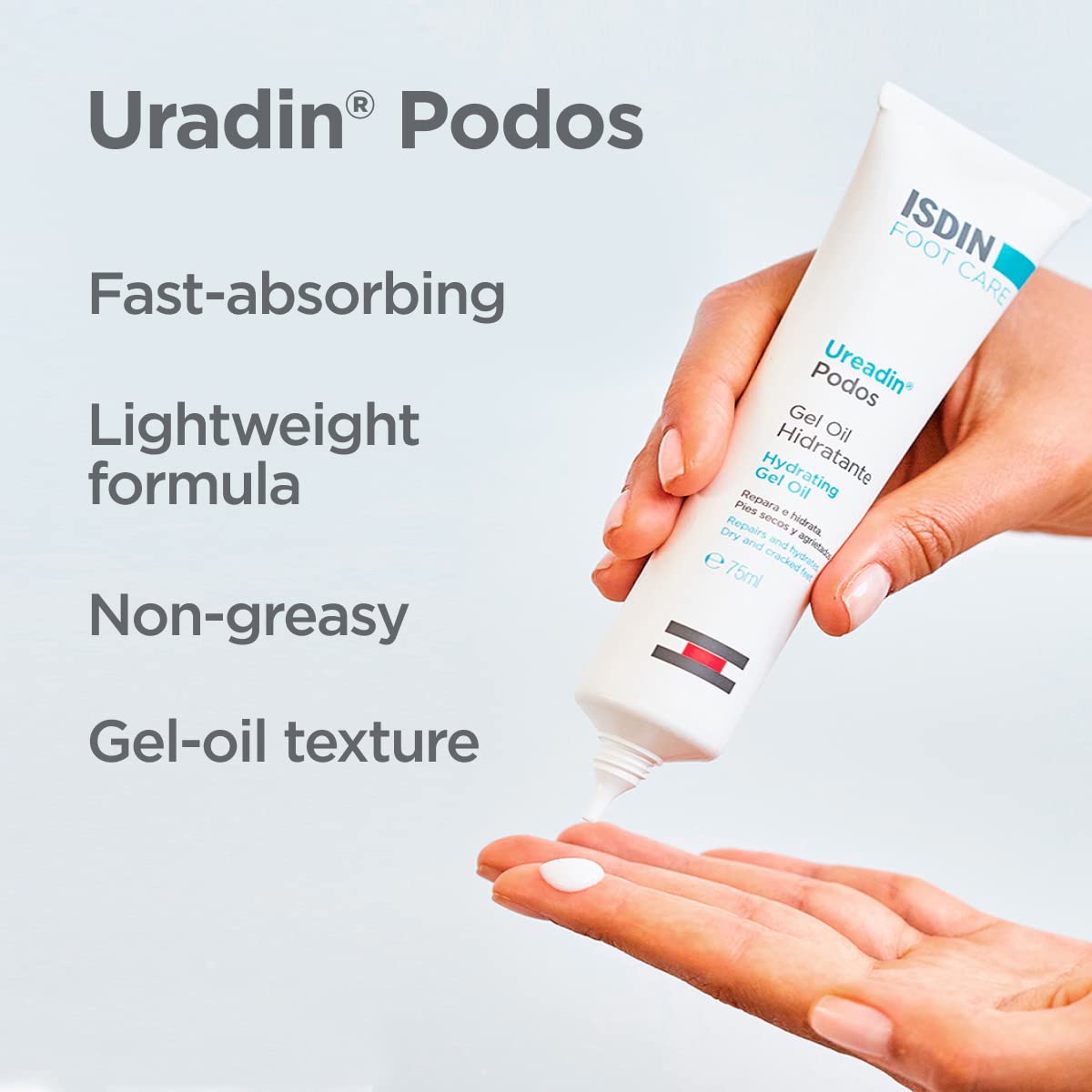 ISDIN Foot Care Cream, Uradin Podos Gel Oil, Repairs and Hydrates Dry and Cracked Feet, 10% Urea, Fast Absorbing, Dermatologically Tested, 2.5 Fl Oz