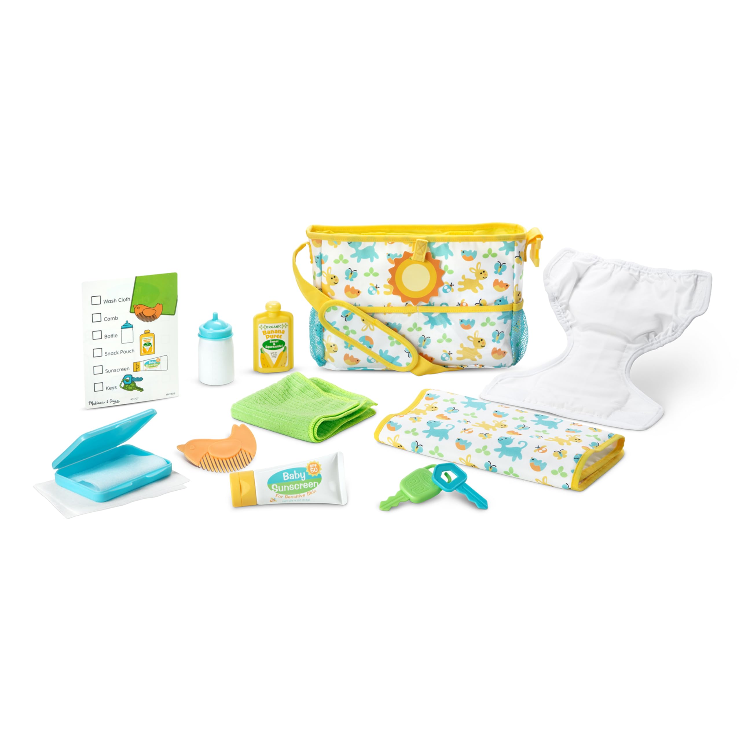 Melissa & Doug Mine to Love Travel Time Play Set for Dolls with Diaper Bag, Bottle, Sunscreen, More (17 pcs) - Baby Doll Accessories, For Kids Ages 3+