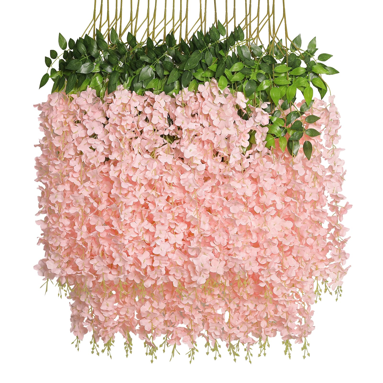 Pauwer Wisteria Hanging Flowers 24 Pack Fake Flower Garland Artificial Wisteria Vines Rattan Silk Flower String Wedding Party Wall Decorations,Blush Pink