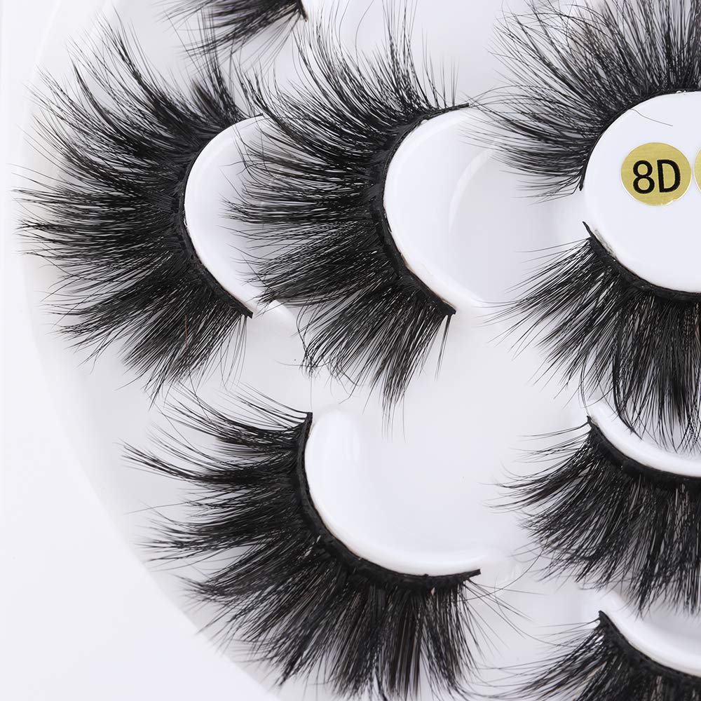 SKONHED 25mm False Eyelashes 8D Dramatic Look Mink Fluffy Long Hair Lashes 7 Pair Big Size Eyelashes (003）