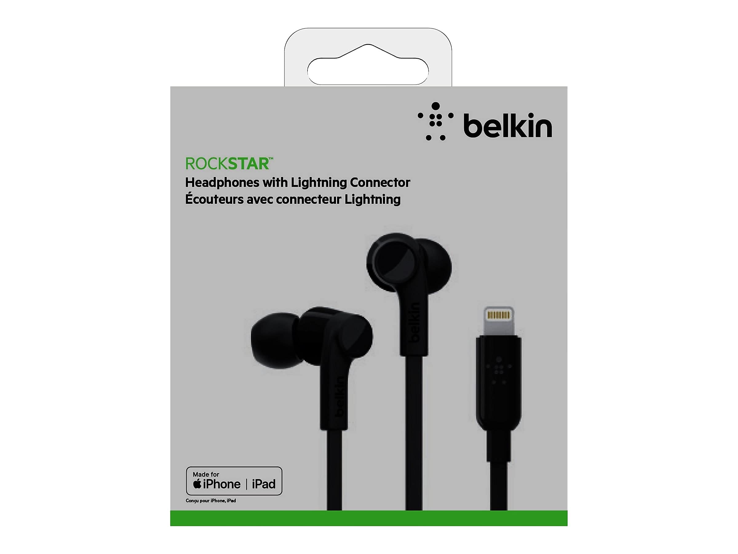 Belkin SoundForm Headphones - Wired In-Ear Earphones With Microphone- iPhone Headphones - Apple Wired Earbuds For iPhones & iPads With Lightning Connector (Black)