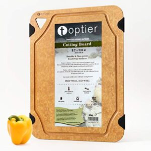 cutting board for kitchen dishwasher safe, toptier, wood, fiber , eco-friendly, non-slip, juice grooves, non-porous, bpa free, small, silicone, 11.5 x 9.25-inch, natural slate