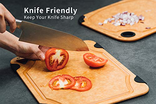 Cutting Board for Kitchen Dishwasher Safe, Toptier, Wood, Fiber , Eco-Friendly, Non-Slip, Juice Grooves, Non-Porous, BPA Free, Small, Silicone, 11.5 x 9.25-inch, Natural Slate