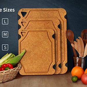 Cutting Board for Kitchen Dishwasher Safe, Toptier, Wood, Fiber , Eco-Friendly, Non-Slip, Juice Grooves, Non-Porous, BPA Free, Small, Silicone, 11.5 x 9.25-inch, Natural Slate