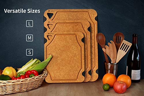 Cutting Board for Kitchen Dishwasher Safe, Toptier, Wood, Fiber , Eco-Friendly, Non-Slip, Juice Grooves, Non-Porous, BPA Free, Small, Silicone, 11.5 x 9.25-inch, Natural Slate