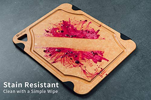 Cutting Board for Kitchen Dishwasher Safe, Toptier, Wood, Fiber , Eco-Friendly, Non-Slip, Juice Grooves, Non-Porous, BPA Free, Small, Silicone, 11.5 x 9.25-inch, Natural Slate