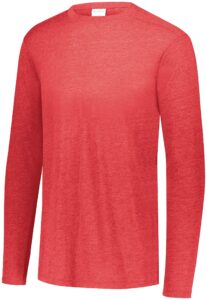 augusta sportswear boys tri-blend long sleeve crew, red heather, m