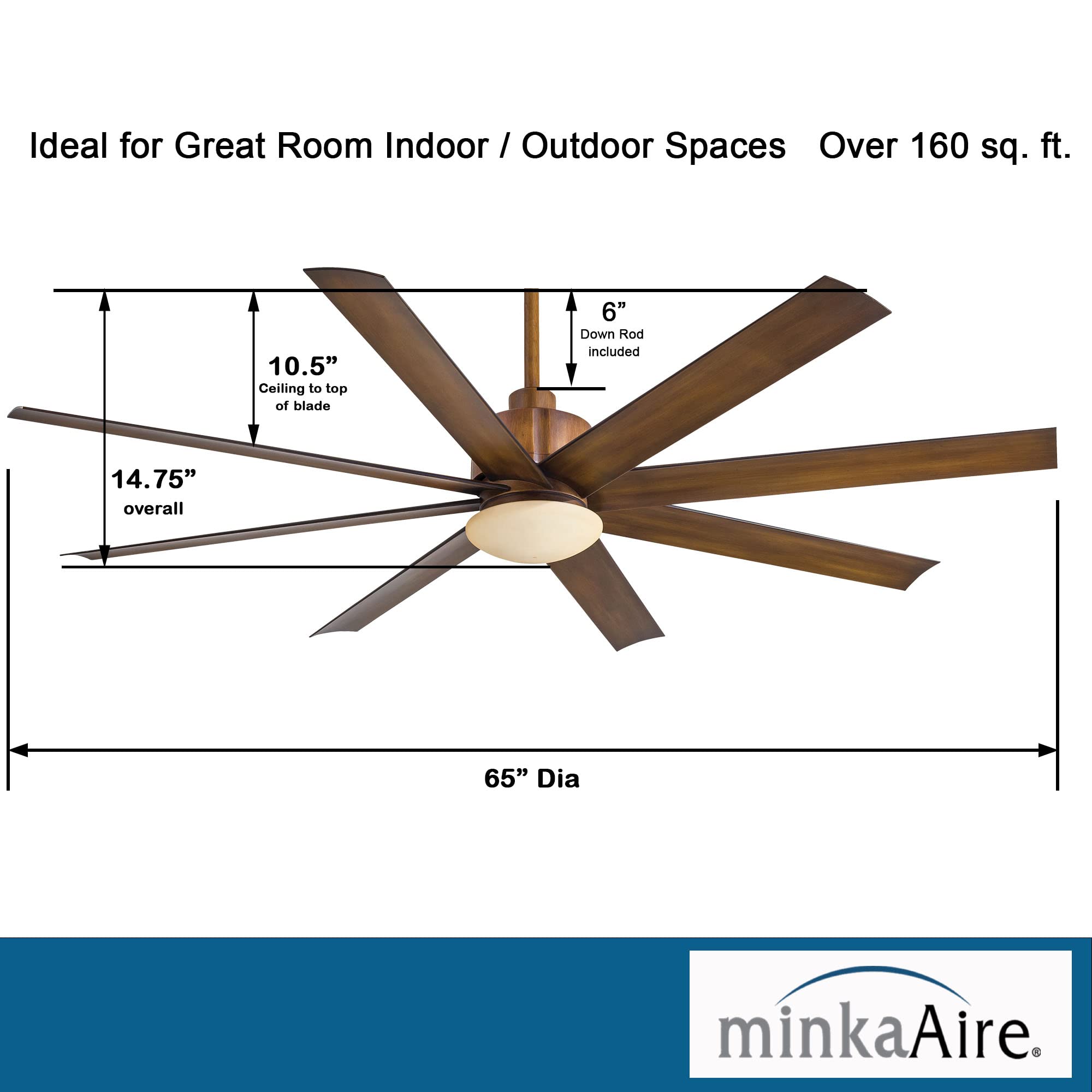 MINKA-AIRE F888L-DK Slipstream 65 Inch Outdoor Ceiling Fan with Dimmable LED Light and DC Motor in Distressed Koa Finish