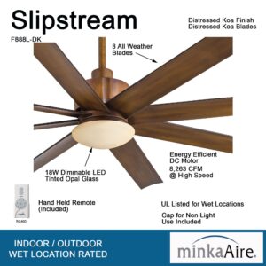 MINKA-AIRE F888L-DK Slipstream 65 Inch Outdoor Ceiling Fan with Dimmable LED Light and DC Motor in Distressed Koa Finish