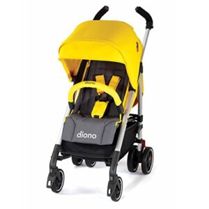 diono flexa umbrella stroller from infant to toddler, freestanding slim fold, lightweight umbrella stroller with canopy, xl storage basket, yellow sulphur