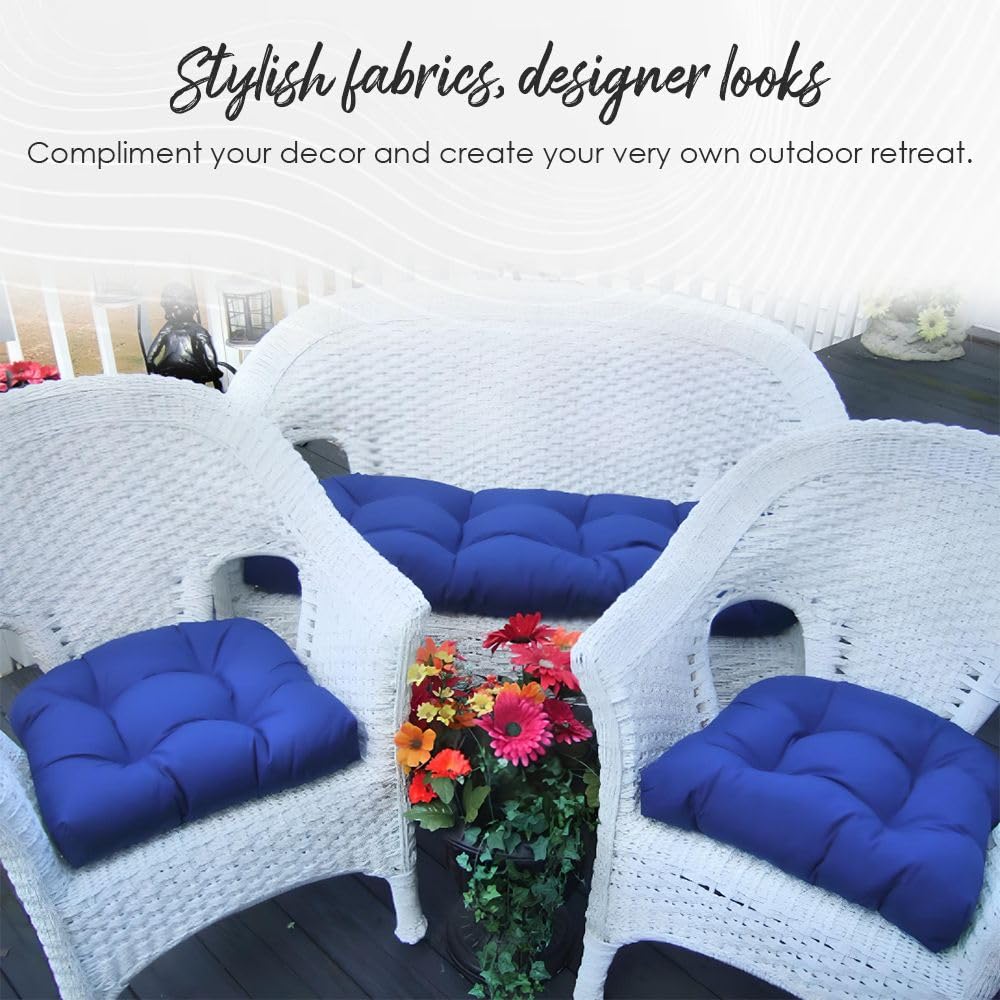 RSH DECOR: Tufted U-Shape Wicker Seat Cushions Set of 2 | 19” x 19” | All-Weather Spun Fabric | Water-Resistant | Outdoor Chair Cushions for Patio Furniture | Gregoire Fresco